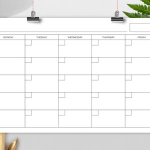 11x17 Inch MONDAY to FRIDAY Blank Calendar, 11" X 17" Printable ...
