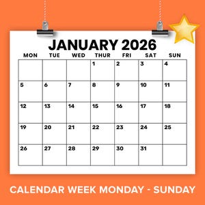 2026 8.5 X 11 Inch Large Number Mon-sun Calendar Template | INSTANT ...