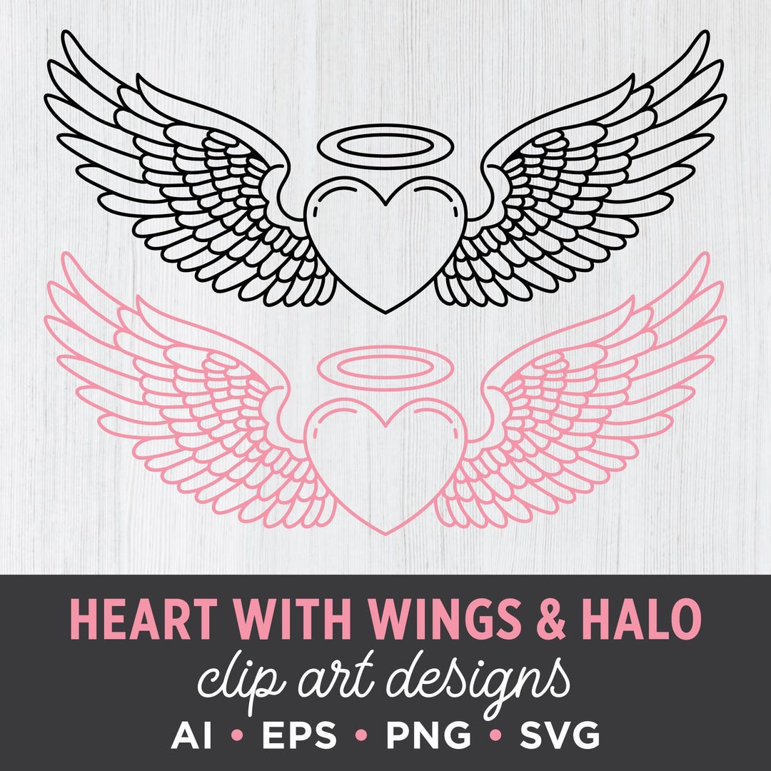 Heart With Wings and Halo Clip Art, PNG, SVG, VECTOR, Valentine's Day ...