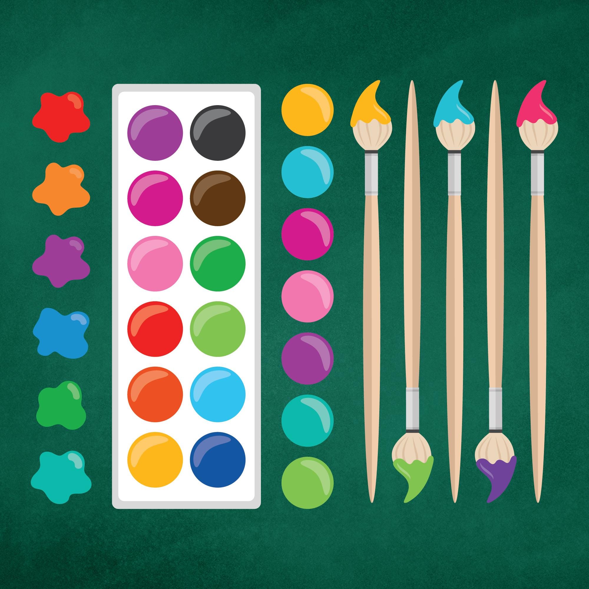 Paint Brush & Palette Clip Art Set, PNG, SVG, VECTOR, Back to School ...