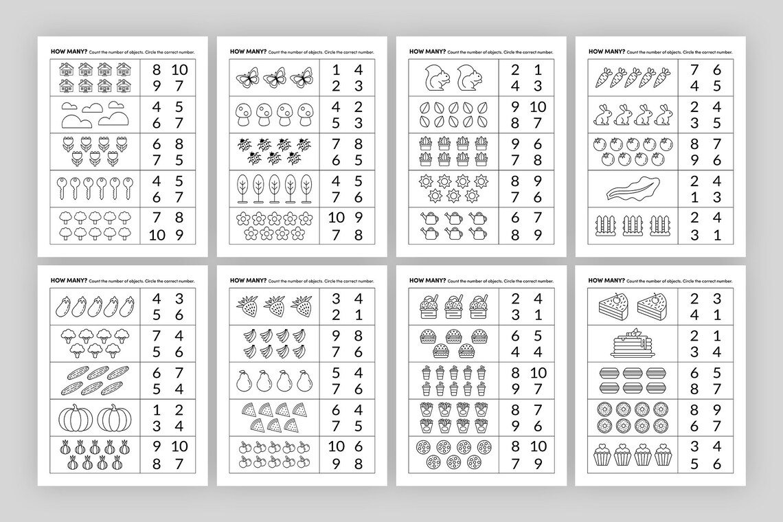 Color & Count 30 Page Math Worksheet Set Printable Preschool - Etsy