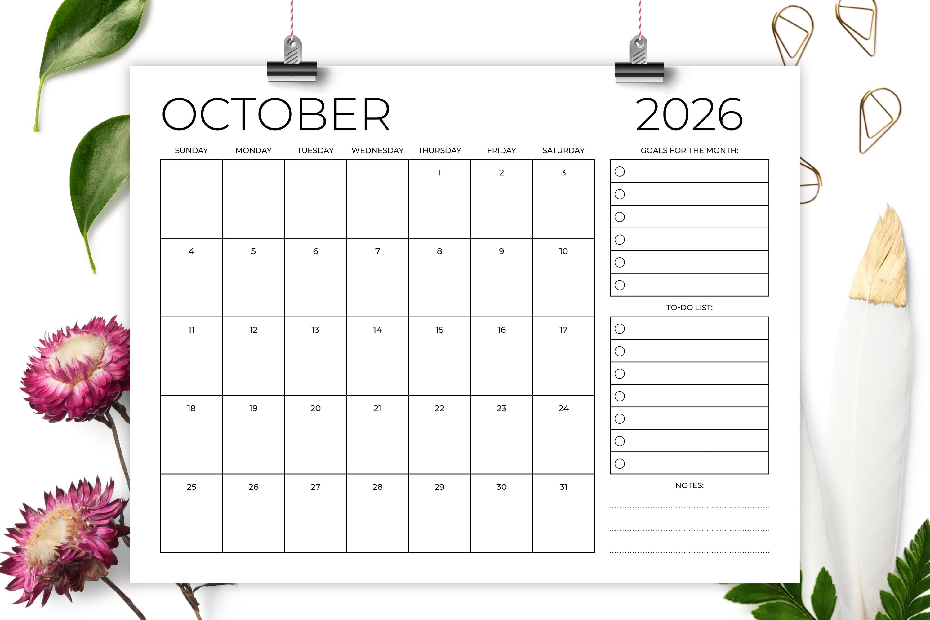 SALE 2026 8.5 X 11 Inch Calendar Monthly Planner | INSTANT DOWNLOAD ...