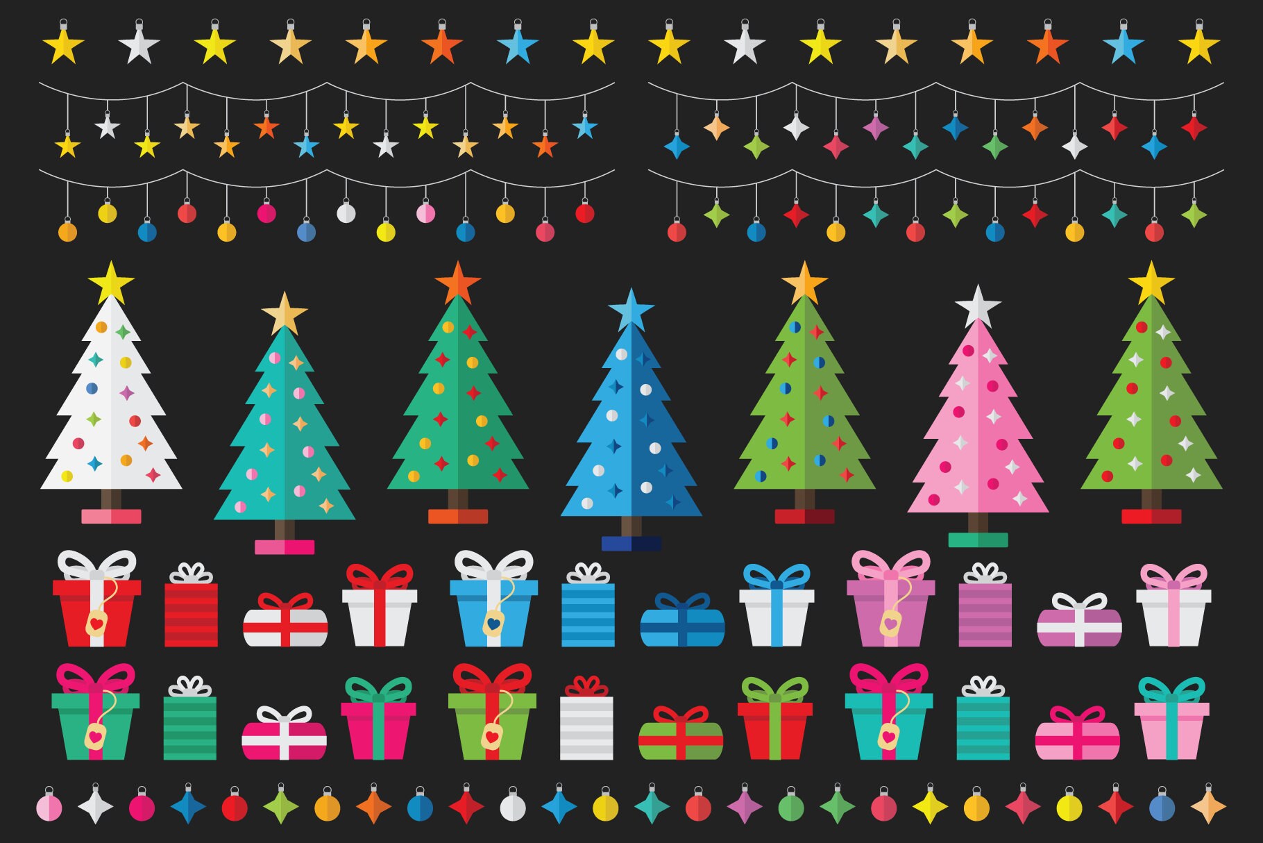 Christmas Tree Party Clip Art Set PNG SVG VECTOR Colorful - Etsy