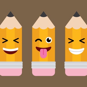 Cute Emoji Pencil Clipart, PNG, SVG, VECTOR, Happy Pencil Clipart ...