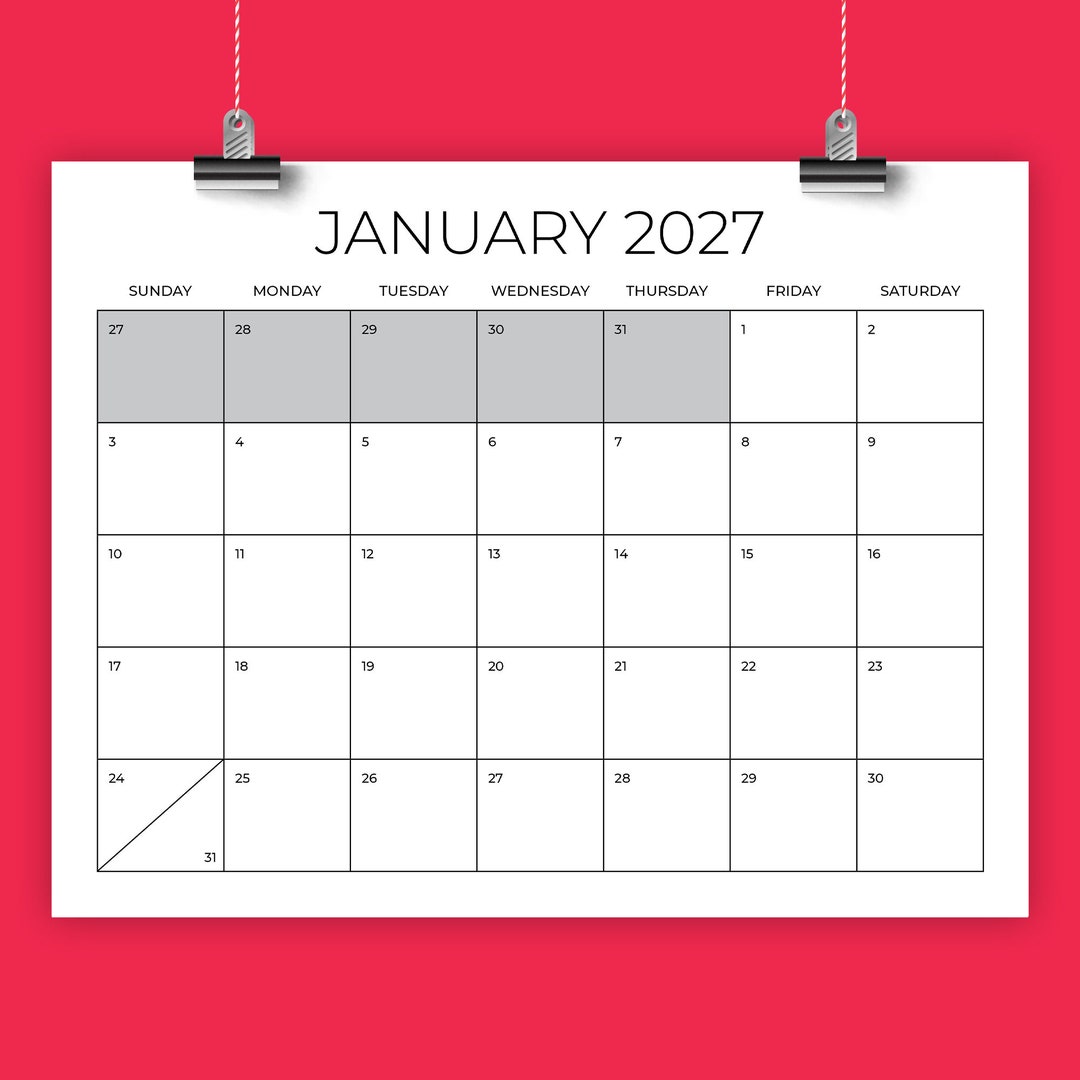 2027 8.5 X 11 Inch Calendar Template | INSTANT DOWNLOAD | Modern Thin ...