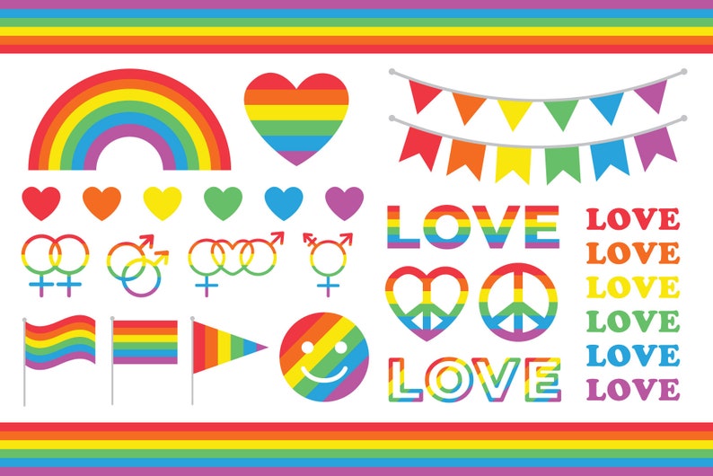 Rainbow Love & Pride Clip Art Set PNG SVG VECTOR Heart - Etsy