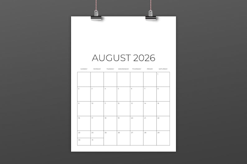 SALE 2026 Vertical 8.5 X 11 Inch Calendar Template | INSTANT DOWNLOAD ...