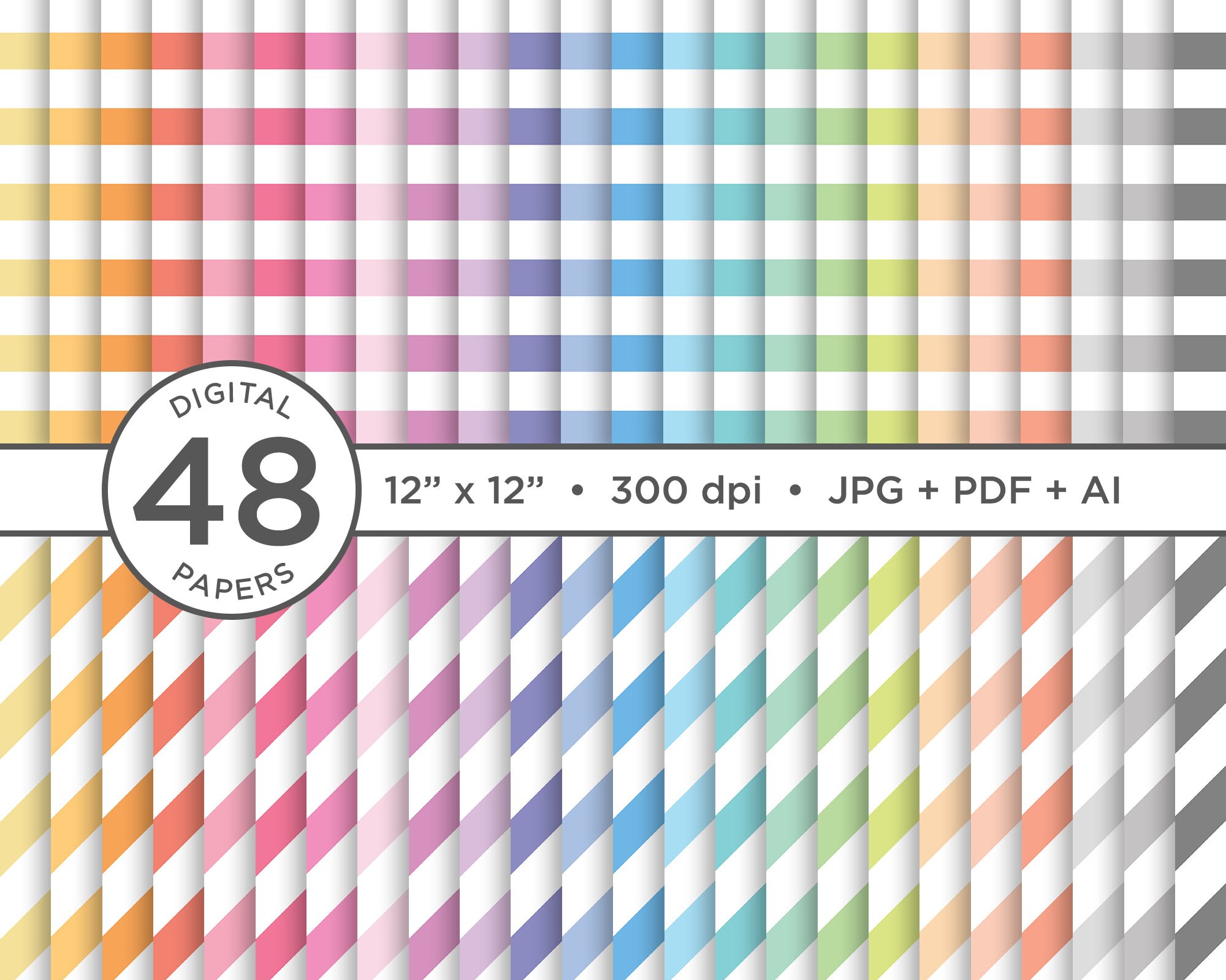 Rainbow Pastel Seamless Stripes Digital Paper JPG PDF VECTOR | Etsy