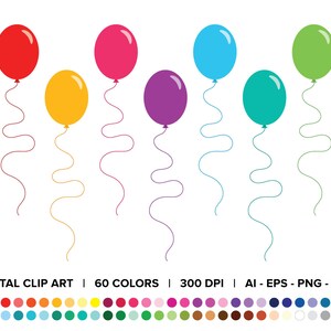 Party Balloons Clip Art Set PNG SVG VECTOR Cute Color String - Etsy