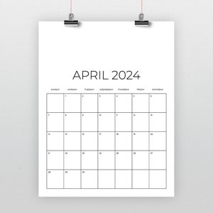 2024 Vertical 8.5 X 11 Inch Calendar Template INSTANT DOWNLOAD Modern ...