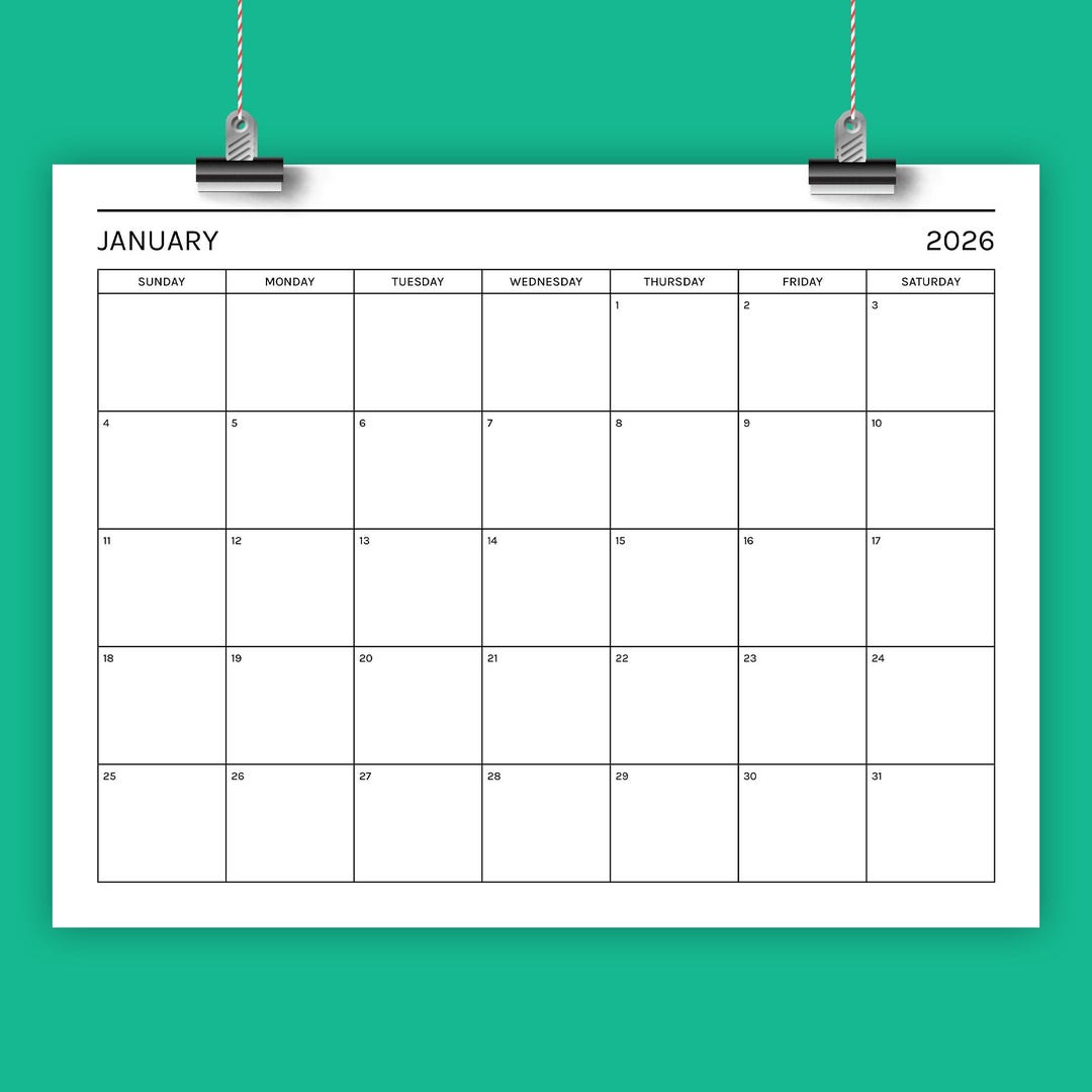2026 Basic Modern 8.5 X 11 Inch Calendar Template | INSTANT DOWNLOAD ...