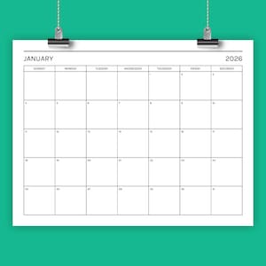 2026 Basic Modern 8.5 X 11 Inch Calendar Template | INSTANT DOWNLOAD ...
