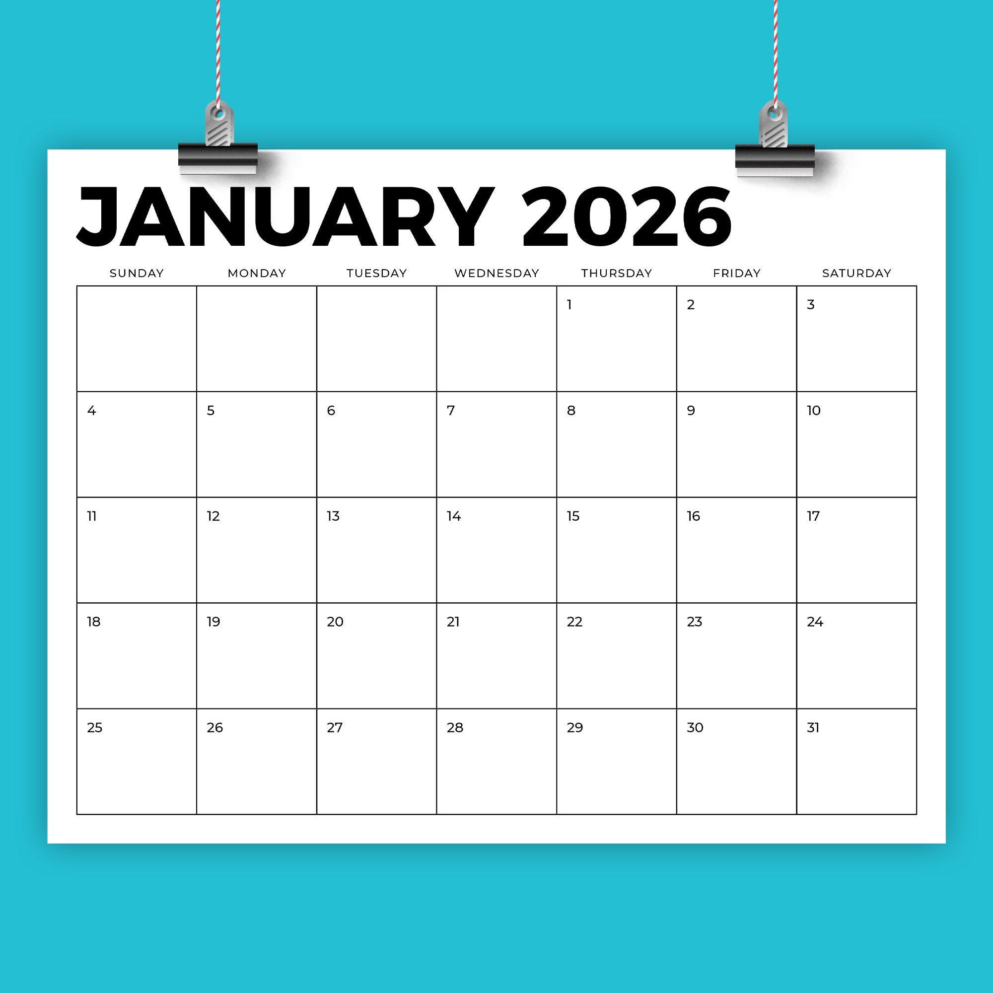 2026 8.5 X 11 Inch Calendar Template | INSTANT DOWNLOAD | Modern Bold ...