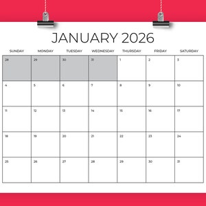 SALE 2026 8.5 X 11 Inch Calendar Template | INSTANT DOWNLOAD | Modern ...