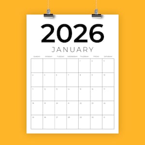SALE 2026 Vertical 8.5 X 11 Inch Calendar Template | INSTANT DOWNLOAD ...
