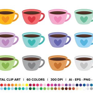 Valentine Coffee Heart Mug Clip Art Set, PNG, SVG, VECTOR, Cute ...