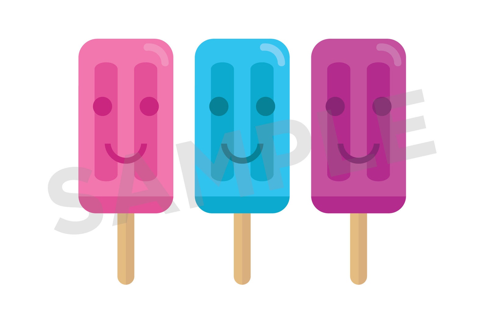 Ice Pops Clip Art Set, PNG, SVG, VECTOR, Cartoon, Happy Face ...