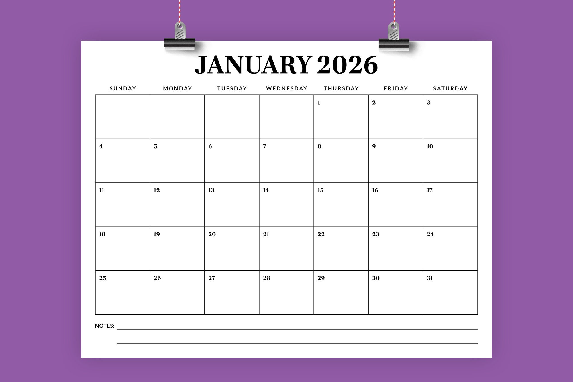 2026 8.5 X 11 Inch Calendar Template | INSTANT DOWNLOAD | Modern ...