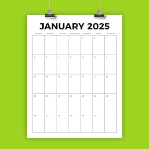 SALE 2025 Vertical 8.5 X 11 Inch Calendar Template | INSTANT DOWNLOAD ...