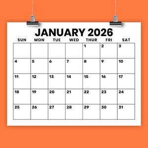 SALE 2026 8.5 X 11 Inch Large Number Calendar Template | INSTANT ...