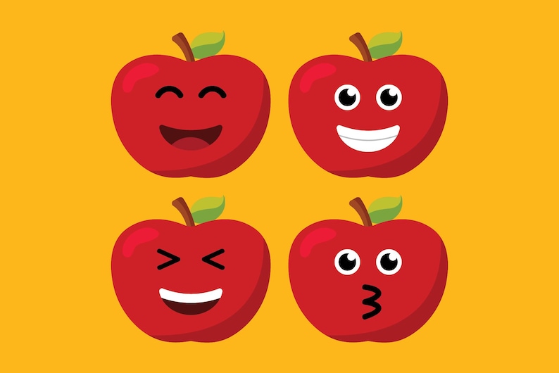 Happy Emoji Apples Clip Art Set, PNG, SVG, VECTOR, Happy Apple Clipart ...