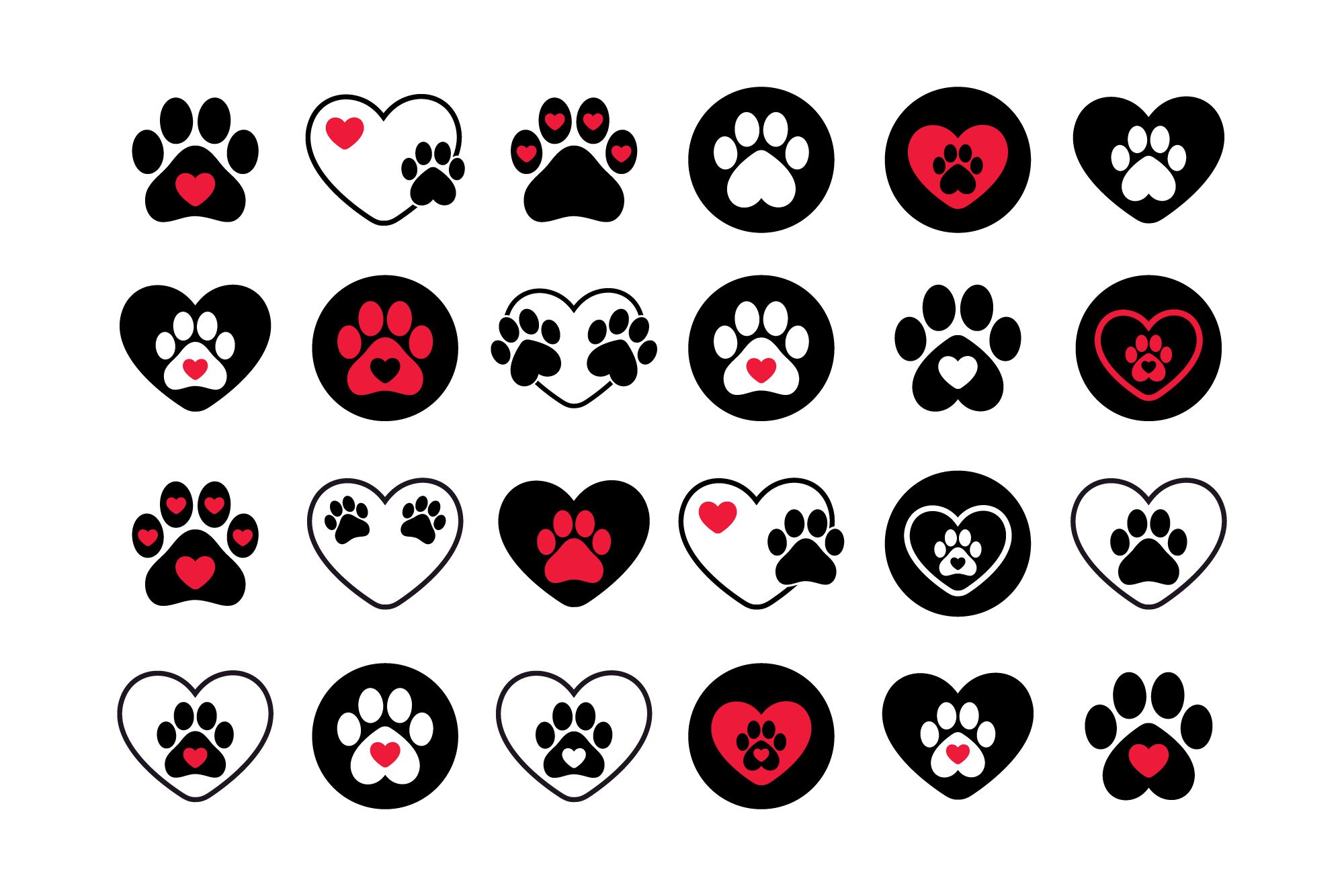 Dog Paws & Hearts Clip Art Set, PNG, SVG, VECTOR, Animal Paw Print ...