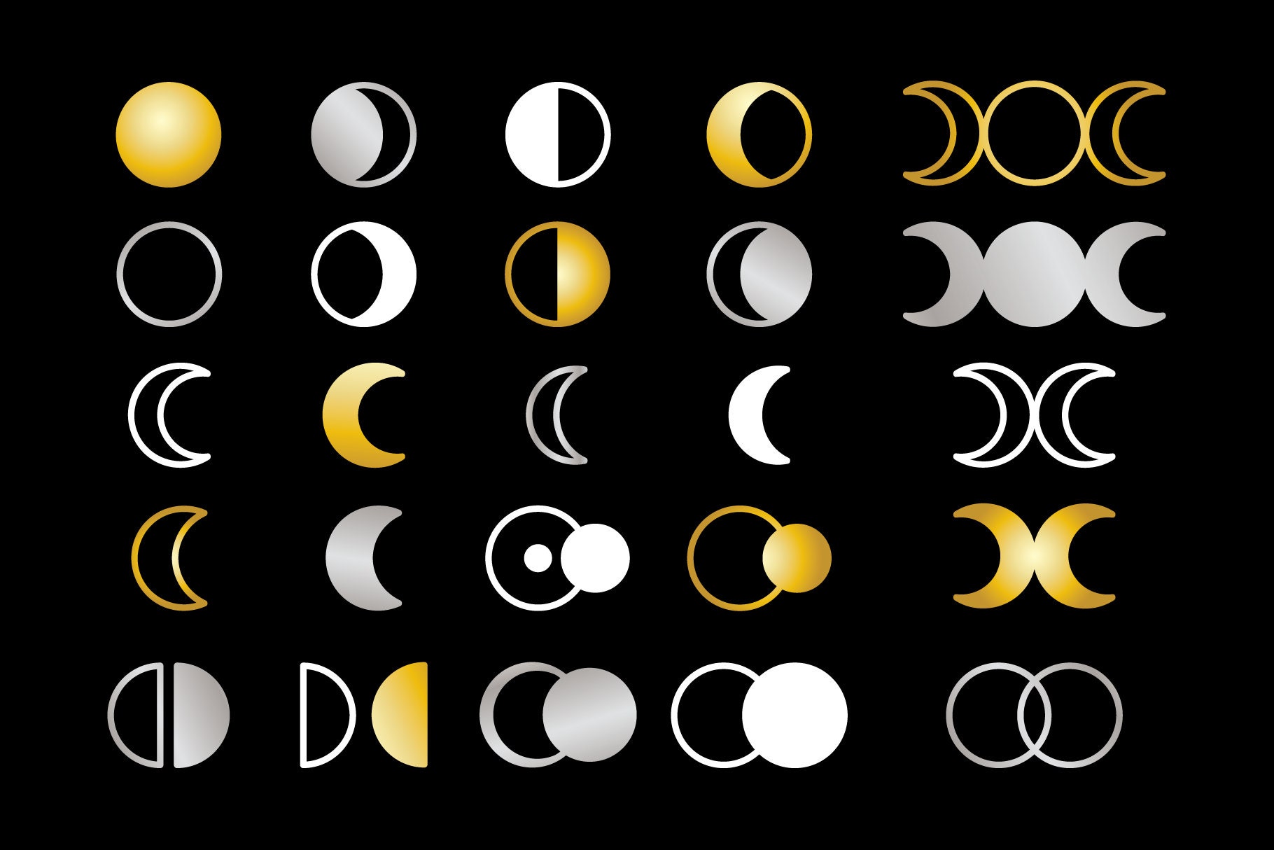 Moon Cycle Icons Clip Art Set PNG SVG VECTOR Black White - Etsy Canada