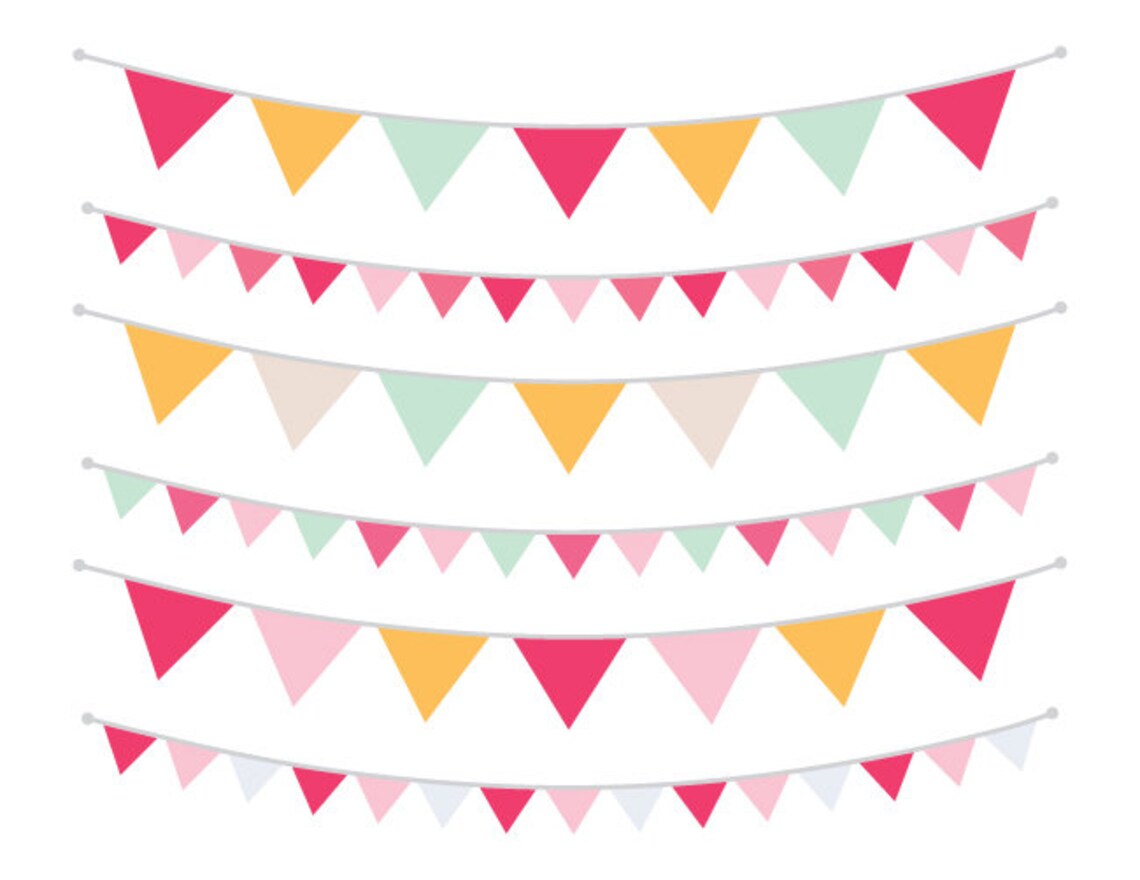 Spring Pink Orange & Mint Bunting Banner Clip Art Set PNG - Etsy