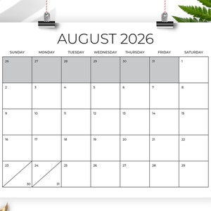 2026 8.5 X 11 Inch Calendar Template | INSTANT DOWNLOAD | Modern Thin ...