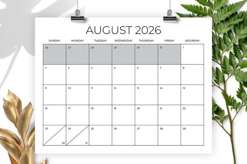 2026 8.5 X 11 Inch Calendar Template INSTANT DOWNLOAD - Etsy