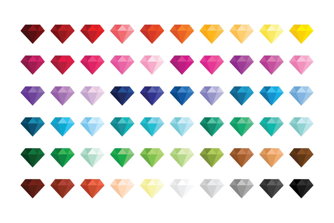 Diamond Clip Art Set PNG SVG VECTOR Rainbow Color Crystal | Etsy