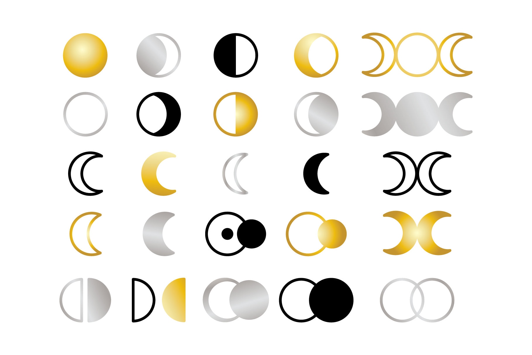 Moon Cycle Icons Clip Art Set PNG SVG VECTOR Black White - Etsy Canada