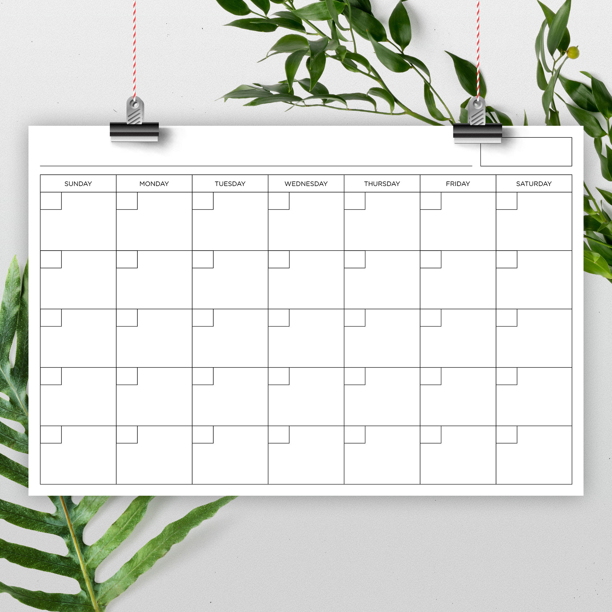 24x36 Inch Blank Calendar, 24" X 36" Calendar Template, Printable ...