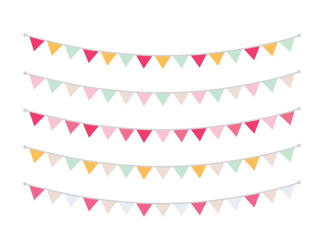 Spring Pink Orange & Mint Bunting Banner Clip Art Set, PNG, SVG, VECTOR ...