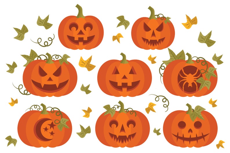 Fall Pumpkins Clip Art Set PNG SVG VECTOR Carved Halloween - Etsy