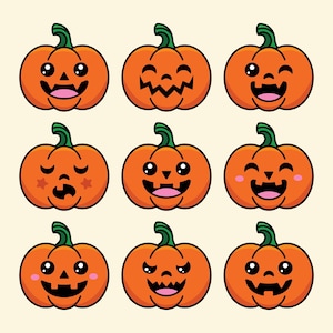 Happy Orange Pumpkin Clip Art Set, PNG, SVG, VECTOR, Kawaii Clipart ...