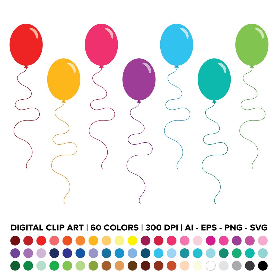 Party Balloons Clip Art Set, PNG, SVG, VECTOR, Multicolor Balloons ...