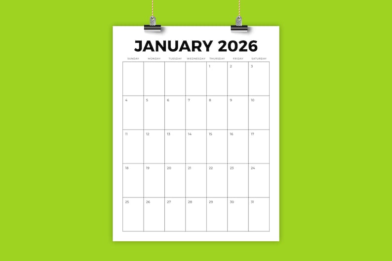 2026 Vertical 8.5 X 11 Inch Calendar Template | INSTANT DOWNLOAD | Bold ...