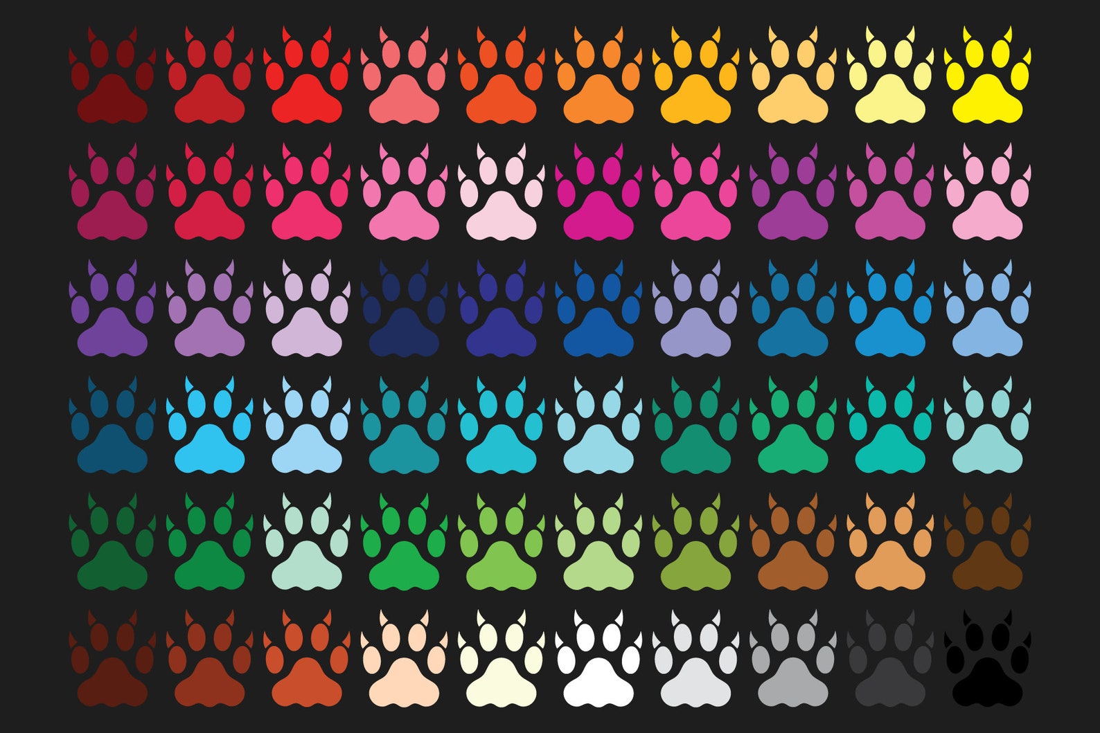 Cat Claw Paw Print Clip Art Set PNG SVG VECTOR Solid or - Etsy