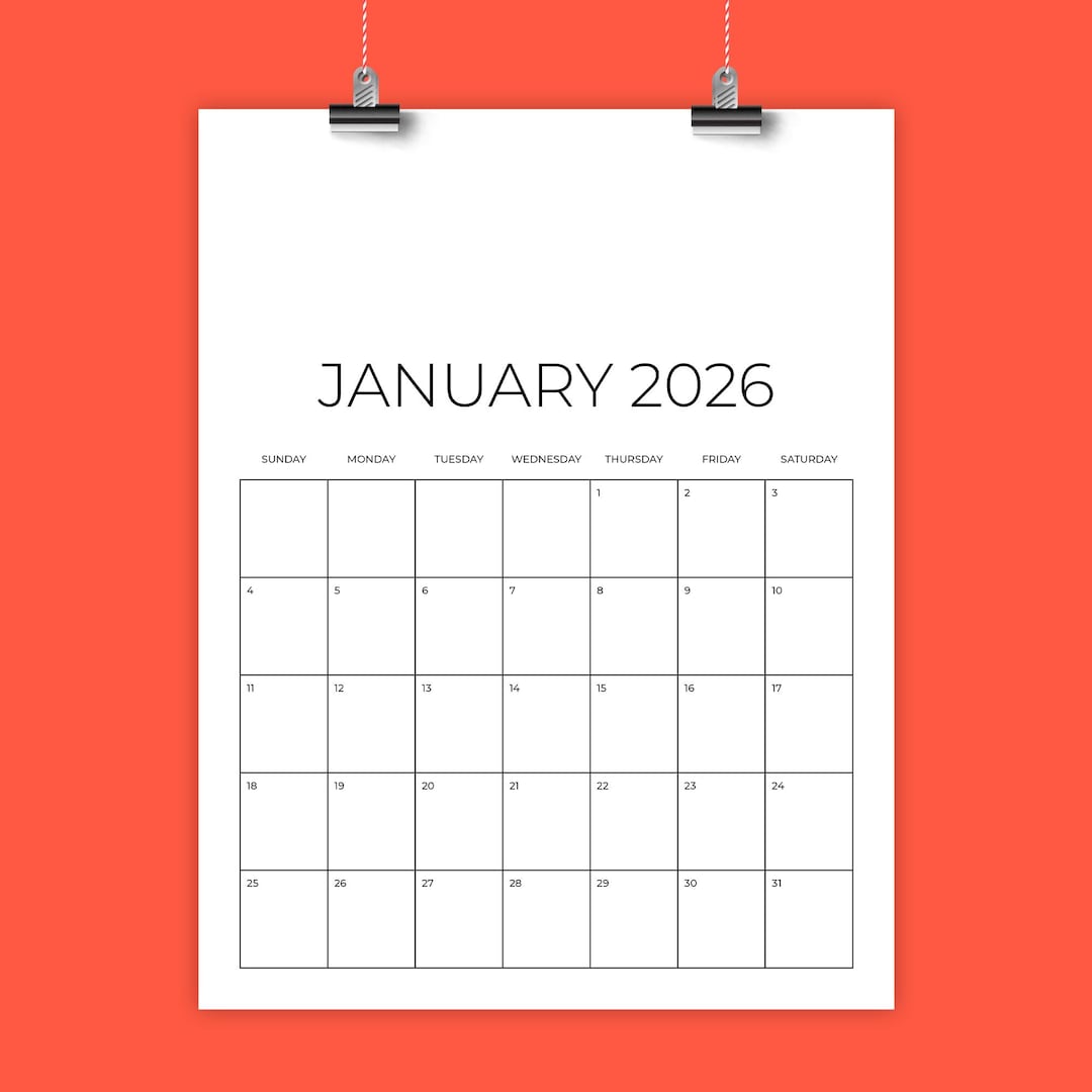 2026 Vertical 8.5 X 11 Inch Calendar Template | INSTANT DOWNLOAD ...