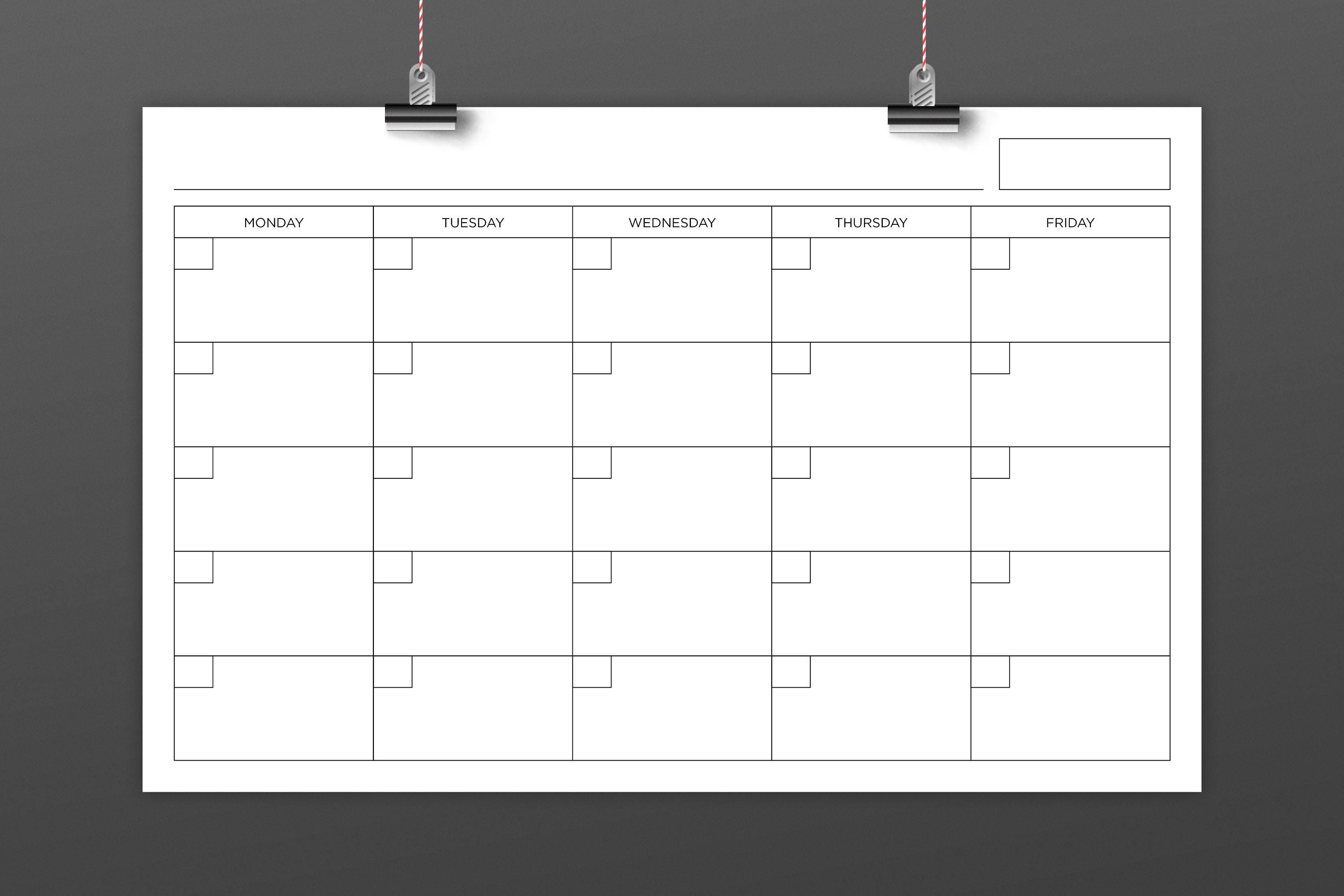 11x17 Inch MONDAY to FRIDAY Blank Calendar, 11" X 17" Printable ...
