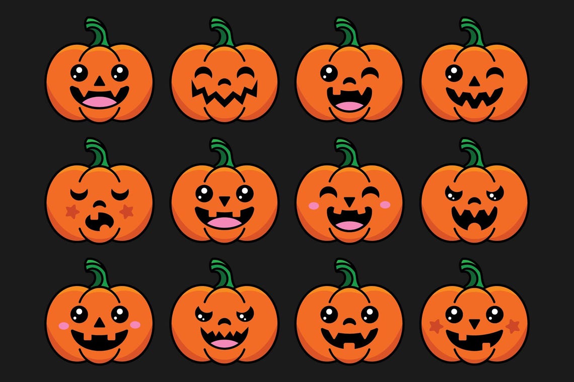 Happy Orange Pumpkin Clip Art Set, PNG, SVG, VECTOR, Kawaii Clipart ...