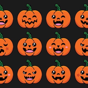 Happy Orange Pumpkin Clip Art Set, PNG, SVG, VECTOR, Kawaii Clipart ...