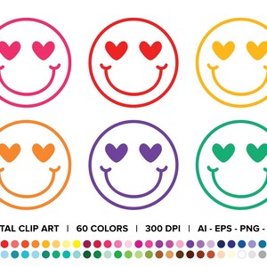 Happy Face With Heart Eyes Clip Art Set, PNG, SVG, VECTOR, Valentine's ...