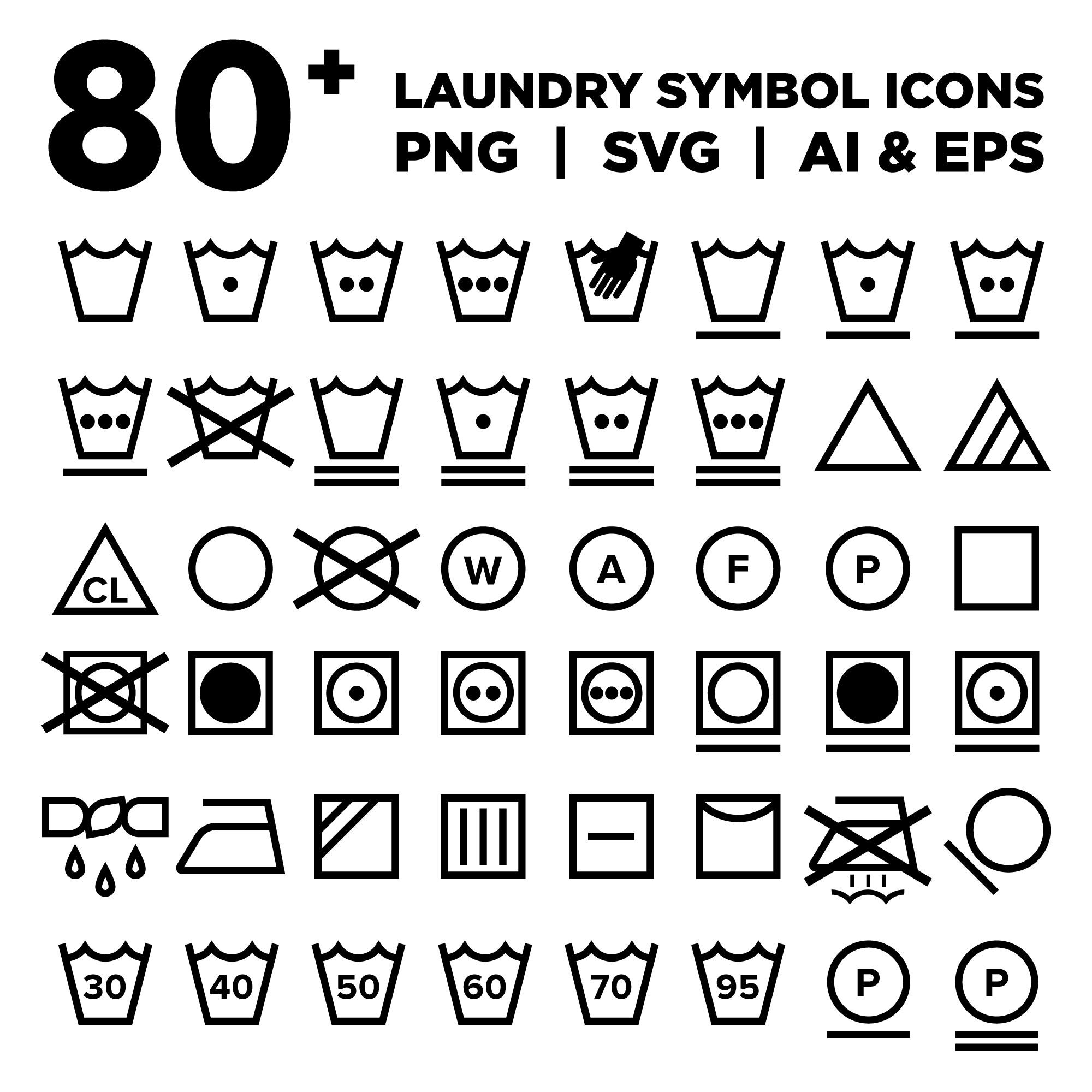 Laundry Care Symbol Icon Set, PNG, SVG, VECTOR, Laundry Symbols Svg ...