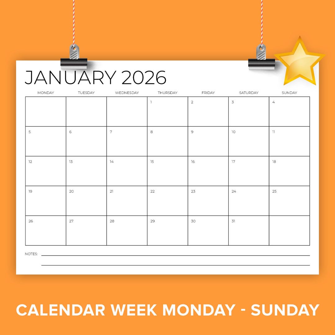 SALE 2026 A4 Monday to Sunday Calendar Template | INSTANT DOWNLOAD ...