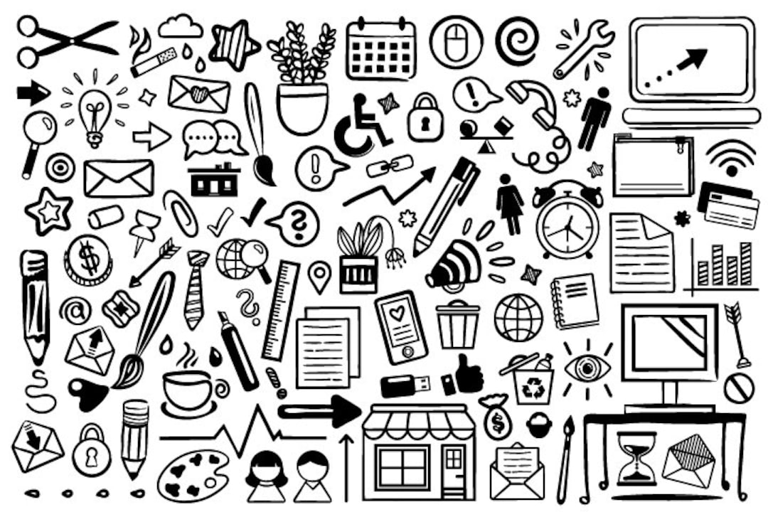 Office Doodle Clip Art Set, PNG, SVG, VECTOR, Fun, Drawings, Hand Drawn ...