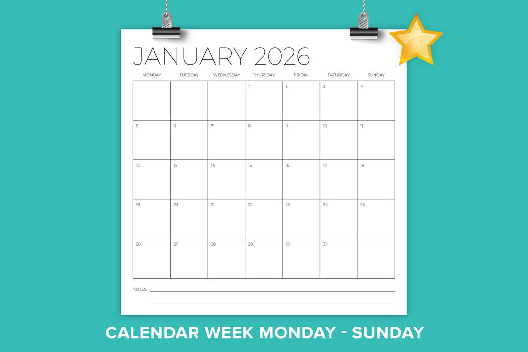 SALE 2026 Monday to Sunday Square 12x12 Calendar | INSTANT DOWNLOAD ...