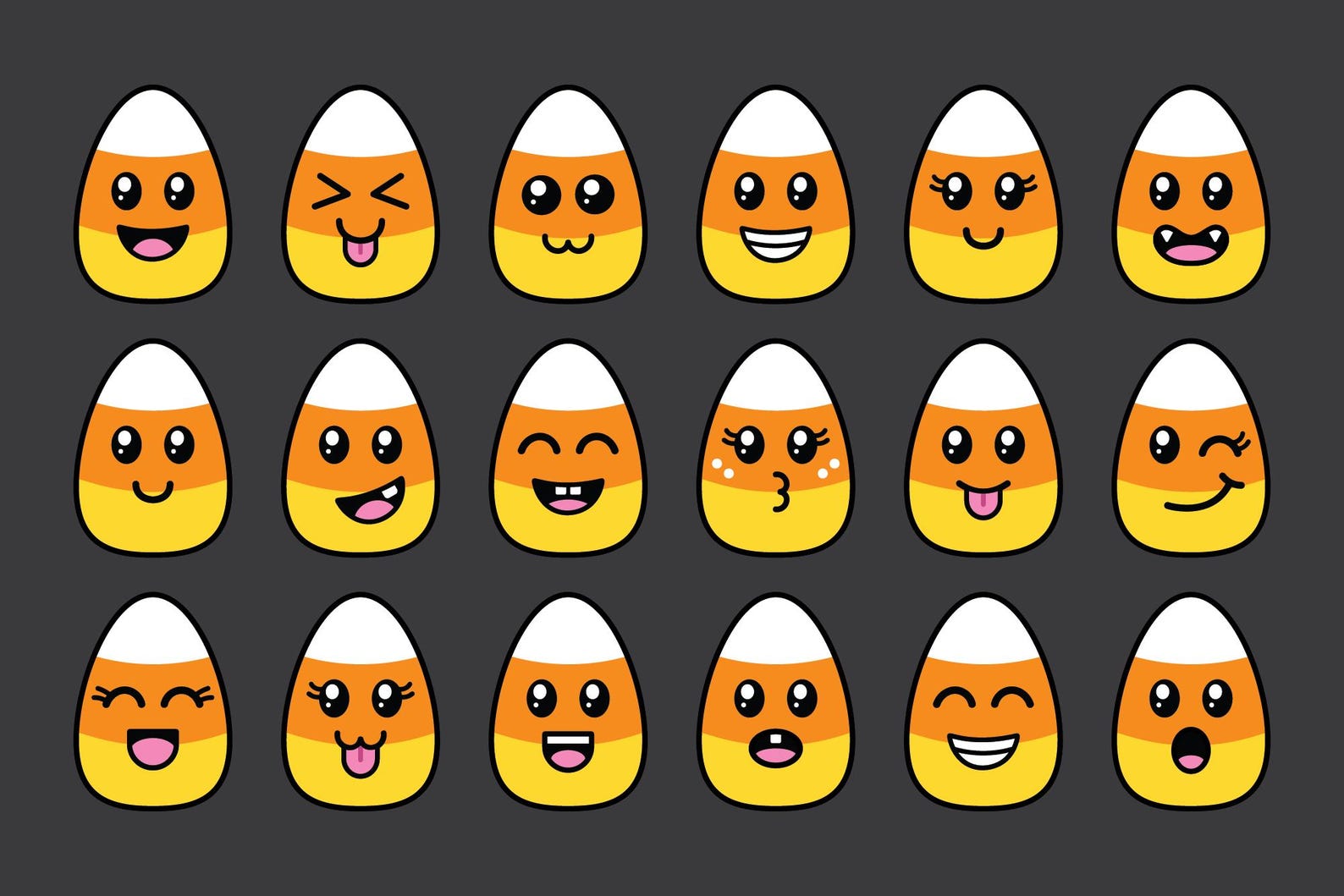 Cute Halloween Candy Corn Clip Art Set, PNG, SVG, VECTOR, Kawaii ...