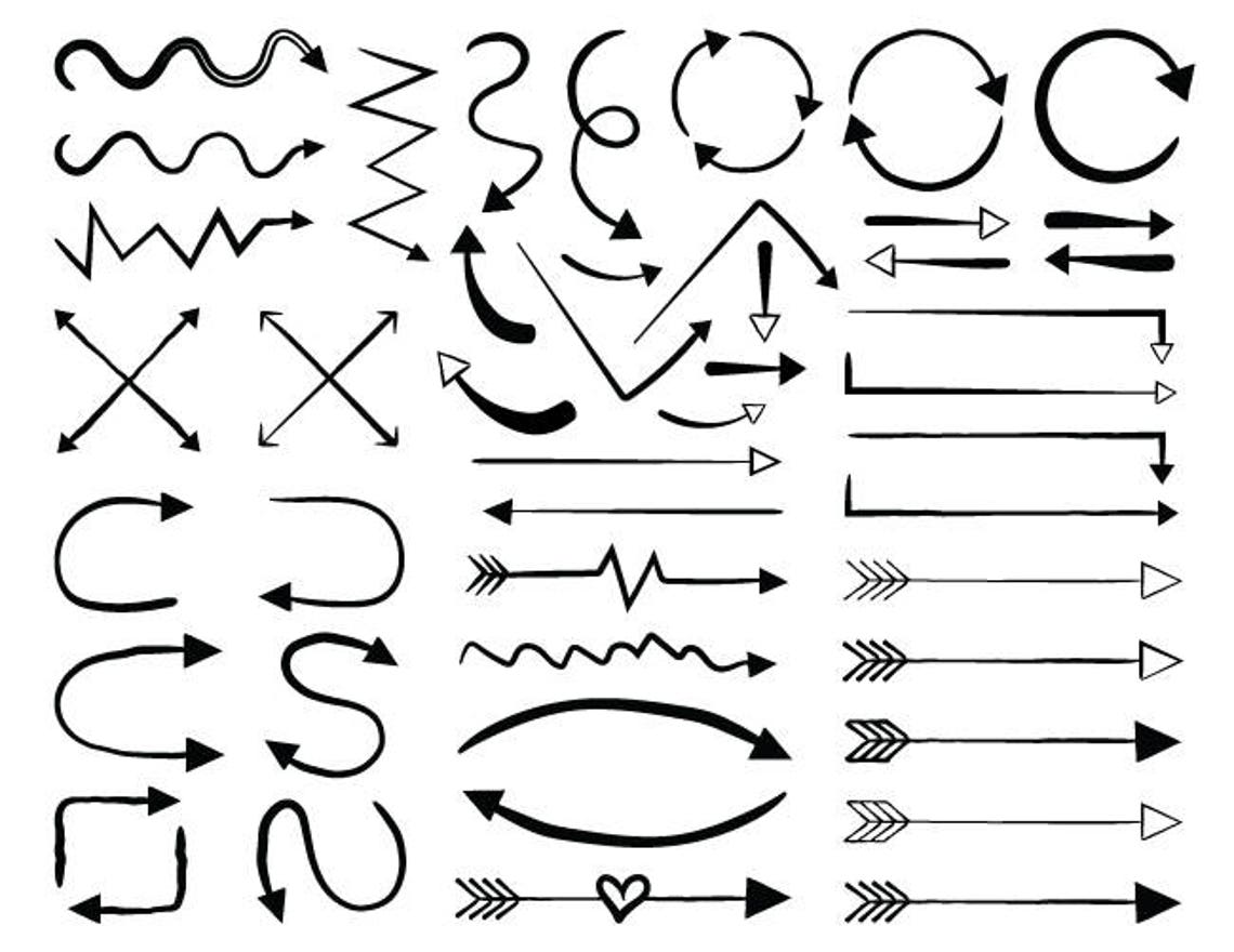 Arrows and Arrows Clip Art Set PNG SVG VECTOR Black & White | Etsy